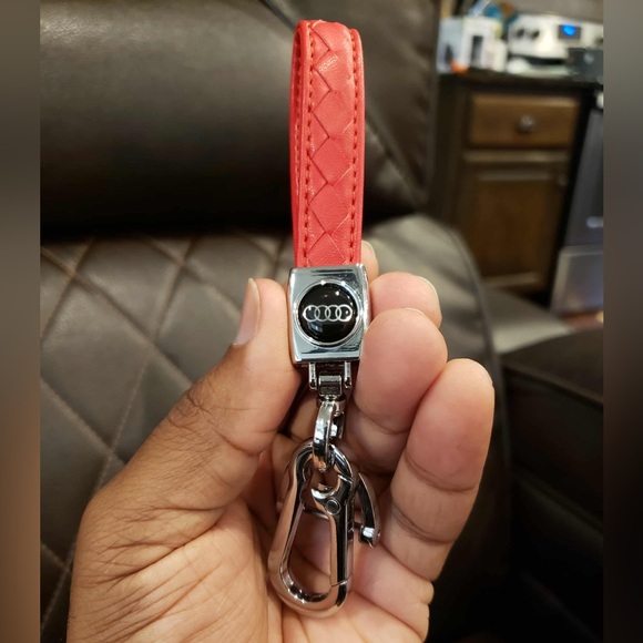 Accessories | Audi Red Leather Chrome Keychain | Poshmark